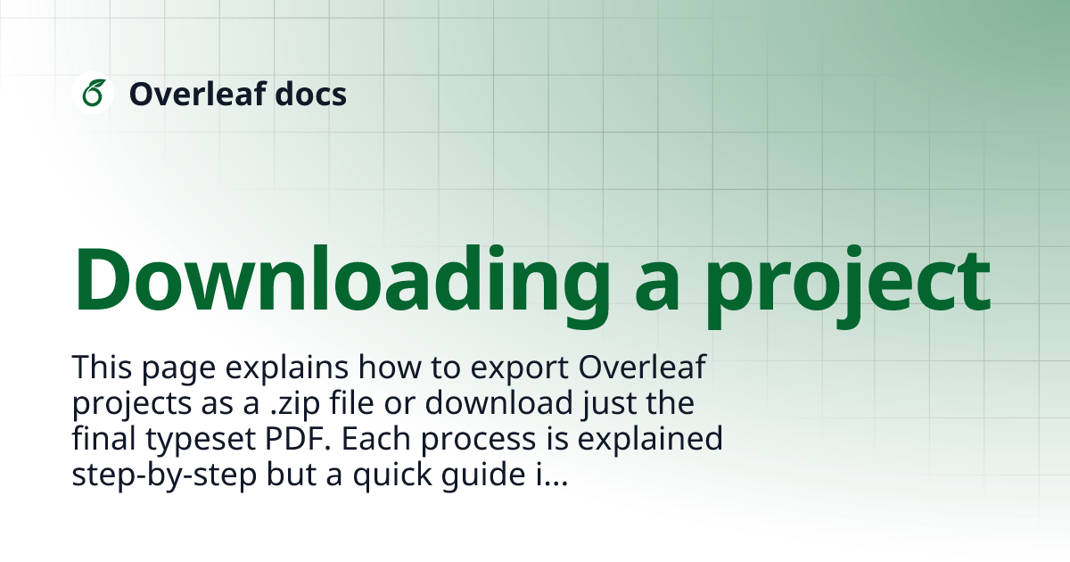 Downloading a project | Overleaf docs